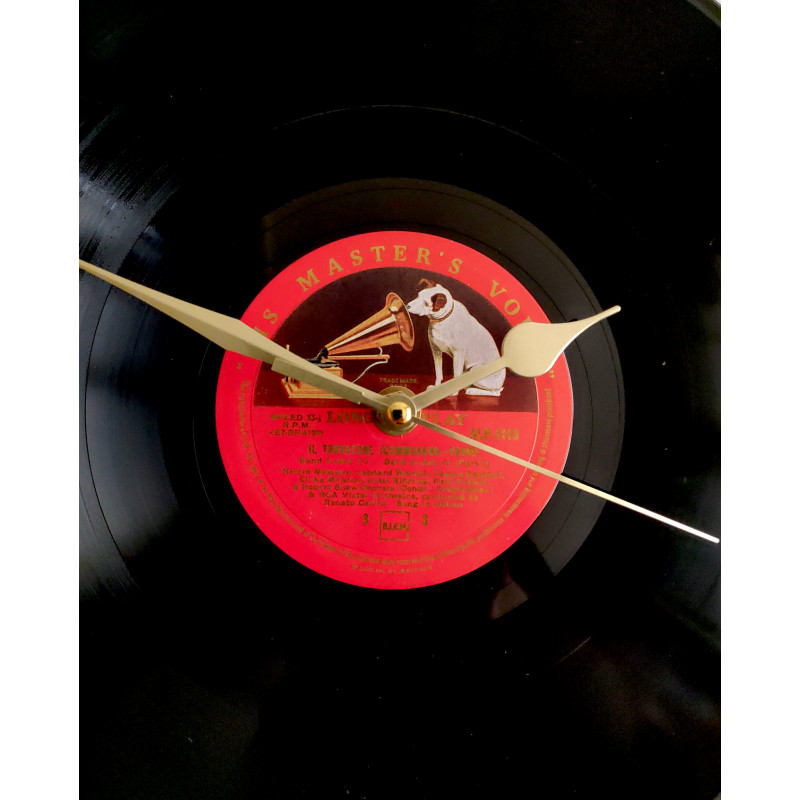 Vintage His Master’s Voice Vinyl Record Wall Clock with Silent Gold Hands